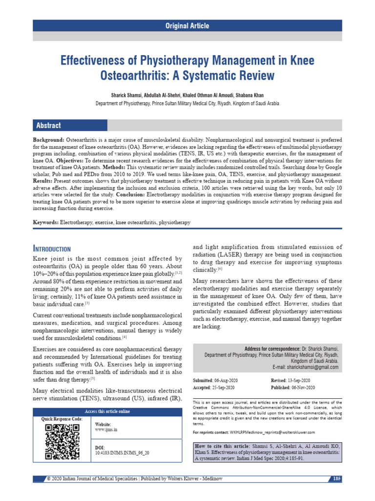 Effectiveness of Physiotherapy Management in Knee.4 | PDF | Physical ...