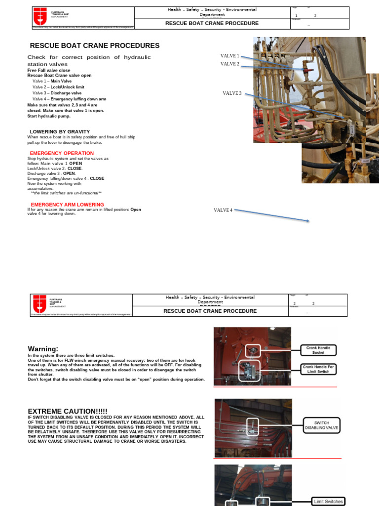 Rescue Boat Crane Procedure 1 | PDF | Crane (Machine) | Valve