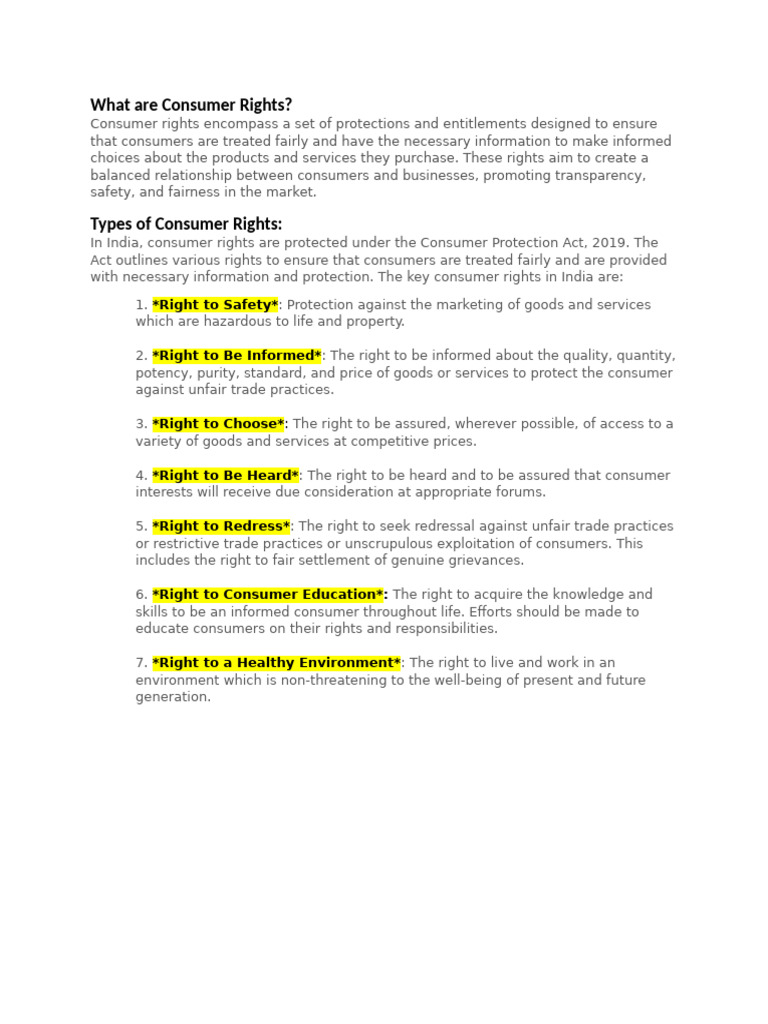 What Is Consumer Rights | PDF
