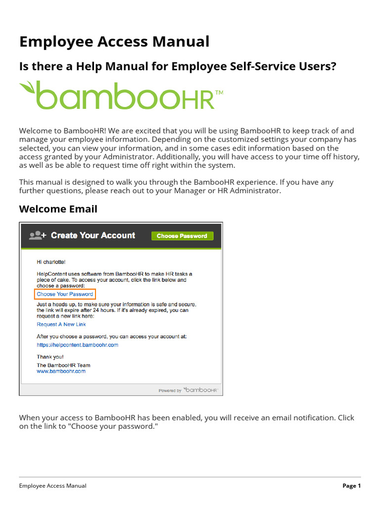 BambooHR Employee Access Guide | PDF | Password | Login