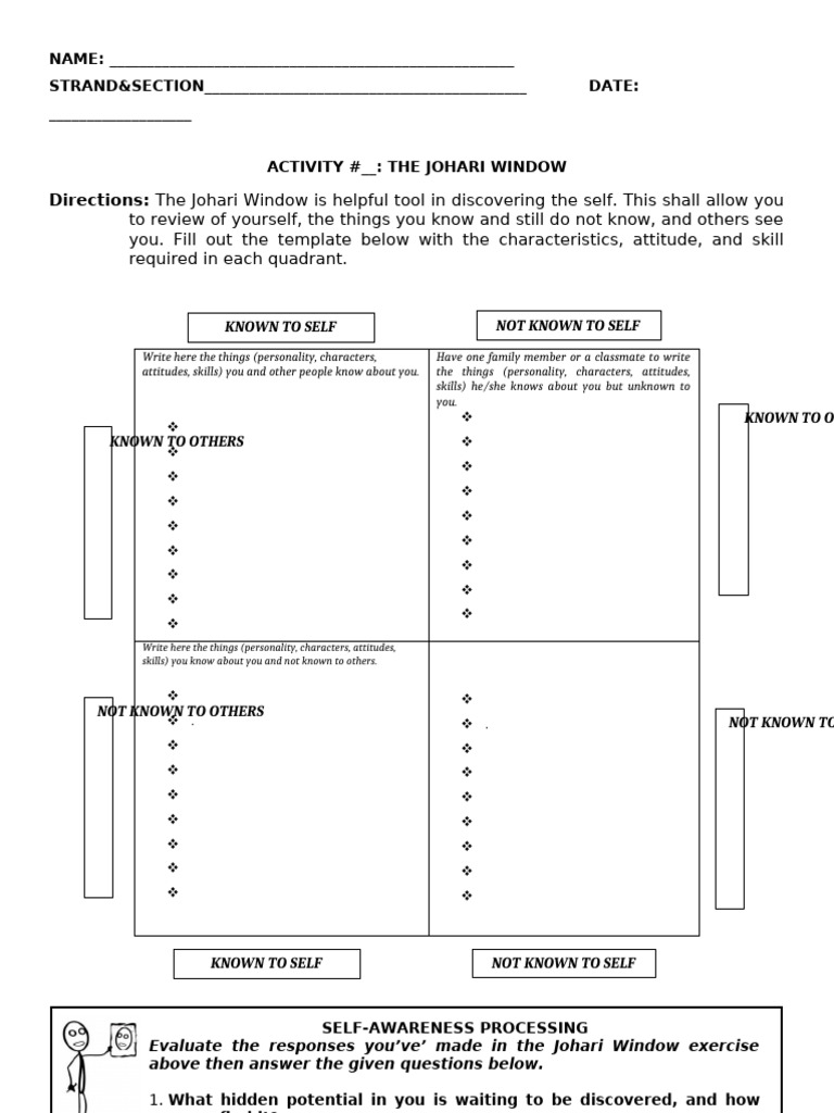 Johari Window Self-Discovery Activity | PDF | Cognition | Psychological ...