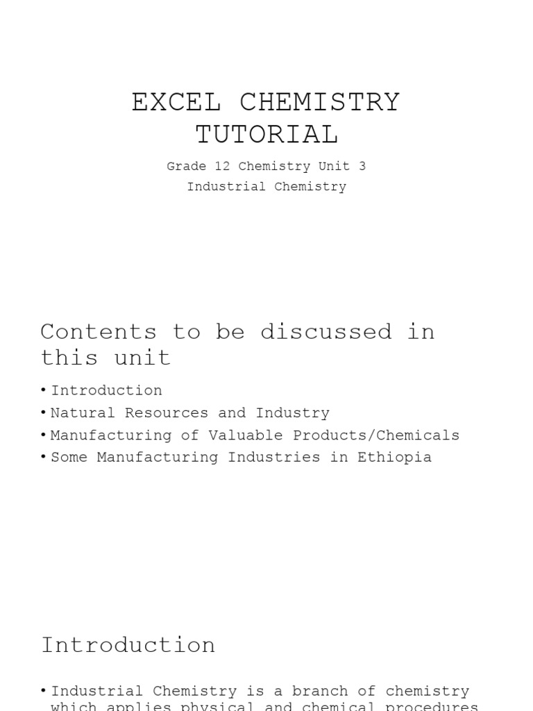 Excel Chemistry Tutorial | PDF | Sodium Hydroxide | Fertilizer
