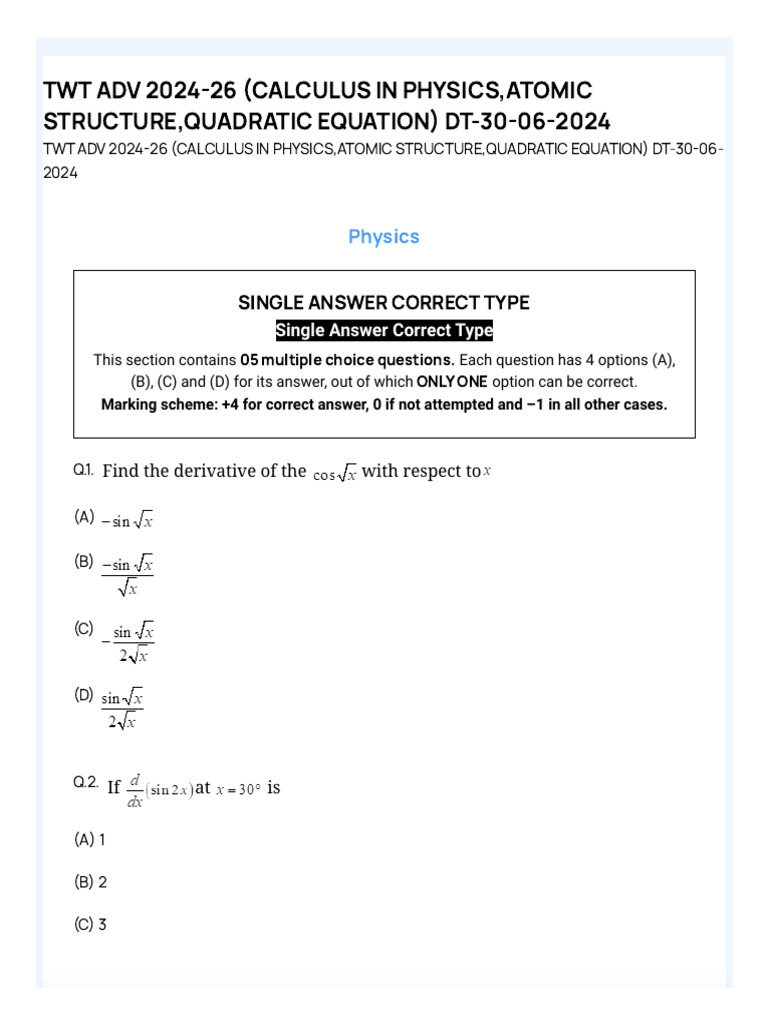 Quadratic Equations in Physics & Chemistry | PDF | Electron | Atomic ...