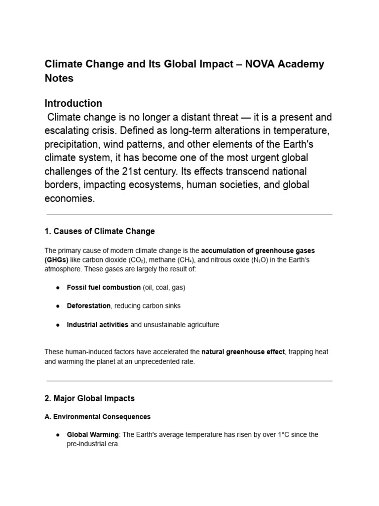 Climate Change and Its Global Impact - NOVA Academy Notes | PDF ...