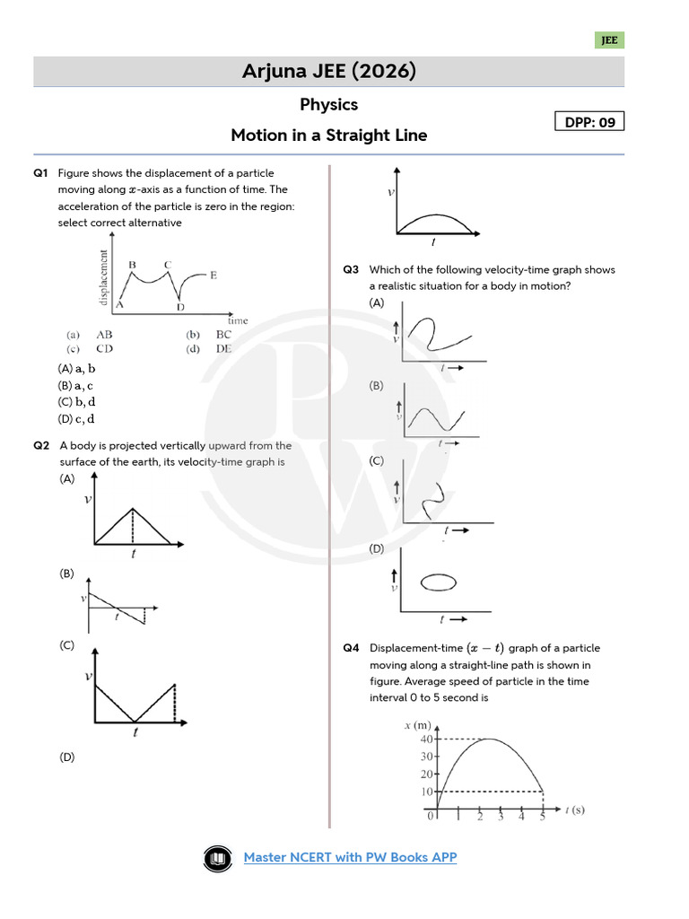 Motion in A Straight Line DPP 09 (Extra DPP) | PDF | Velocity | Speed