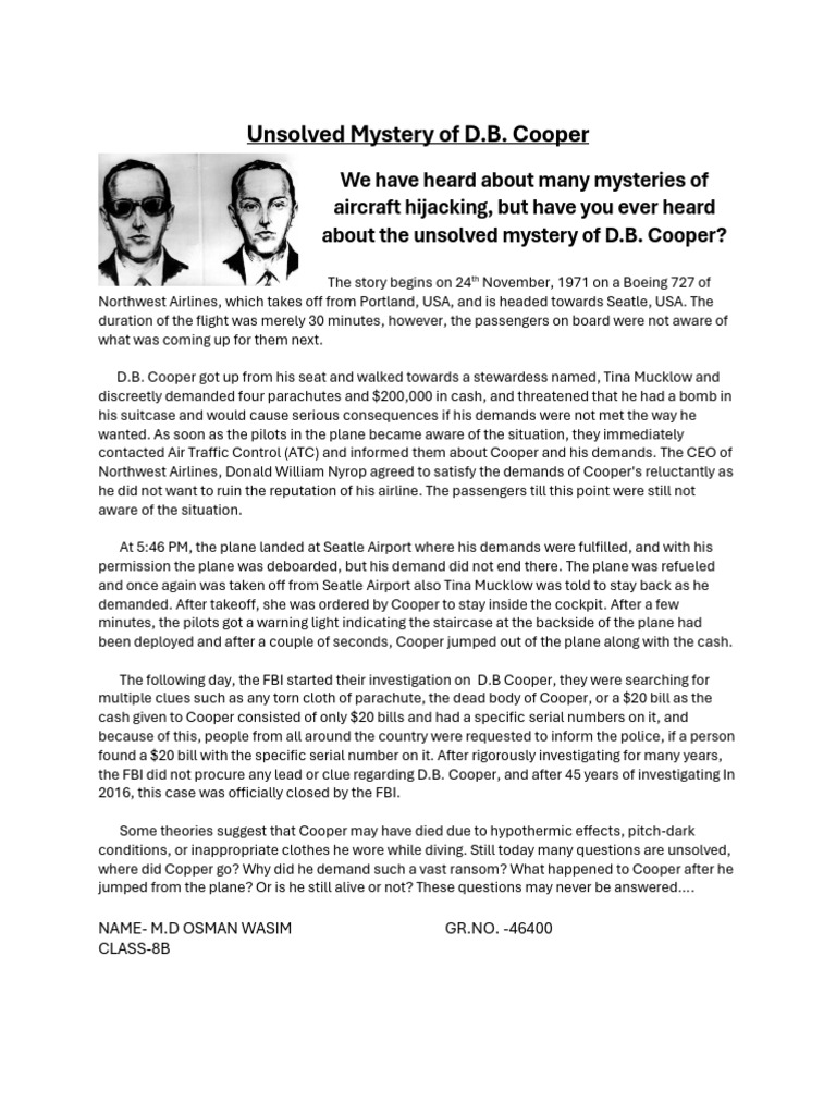 D.B. Cooper: The Unsolved Hijacking Mystery | PDF | Aviation | Aviation ...