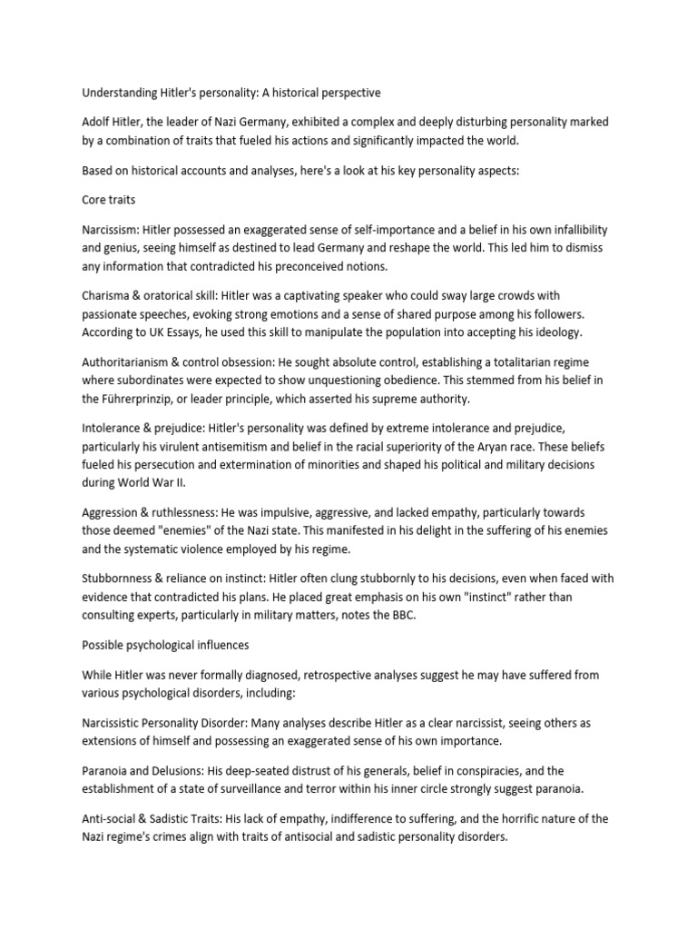 Understanding Hitler's Personality A Historical Perspective | PDF ...