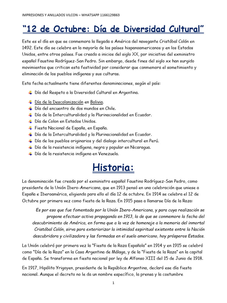 12 de Octubre: Diversidad Cultural | PDF | America latina
