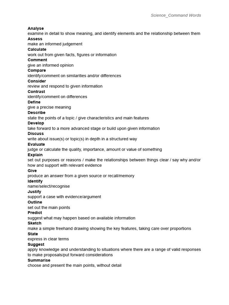 Command Words - Checkpoint Revision | PDF