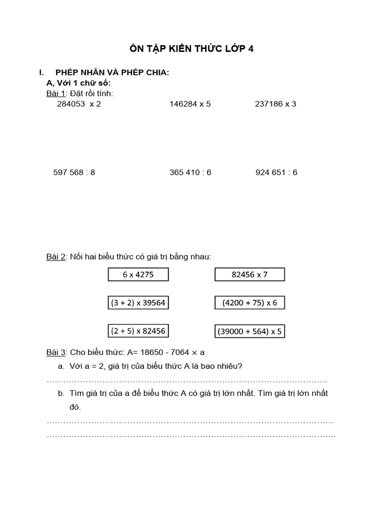 ÔN TẬP KIẾN THỨC LỚP 4 | PDF