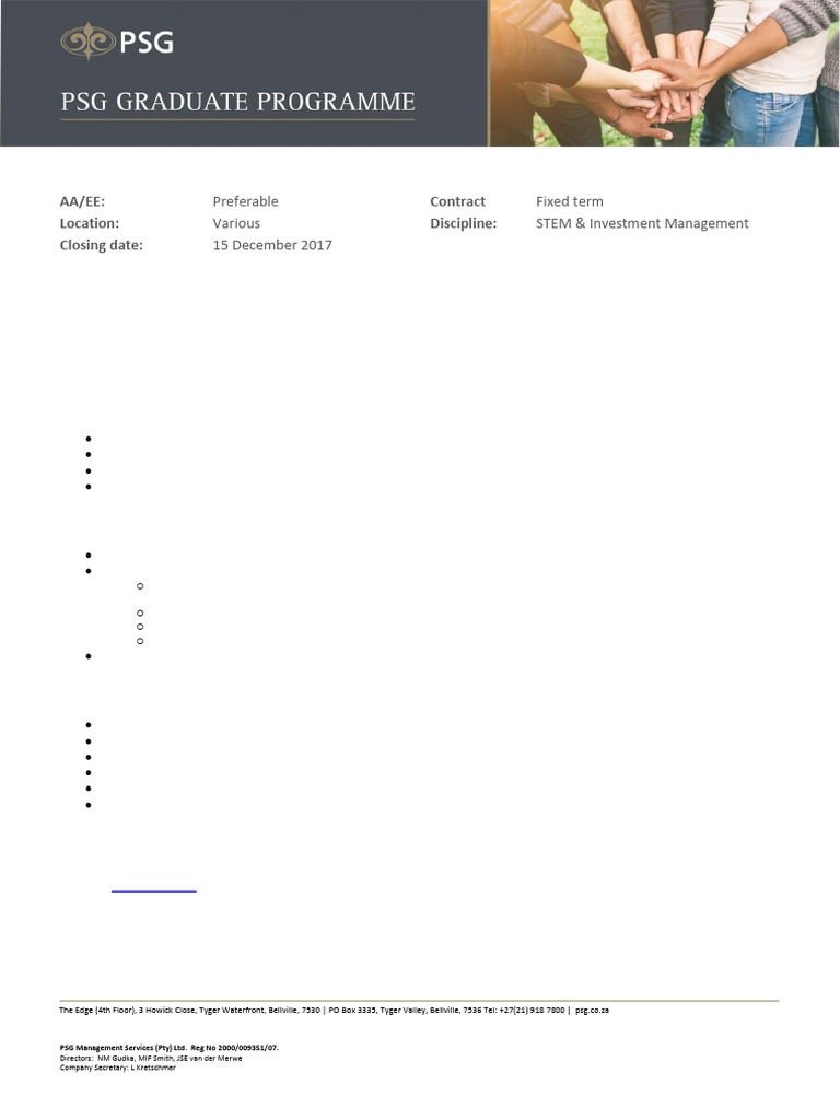 PSG Honours Bursary Programme Advert Nov | PDF | Computing | Science
