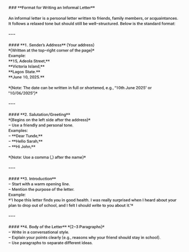 Informal Letter Format | PDF