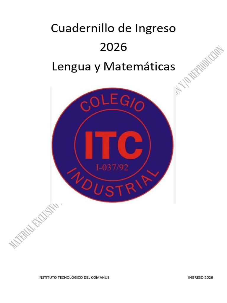 Cuadernillo-Ingreso-2026 ITC Unificado | PDF | Crisálida | Números