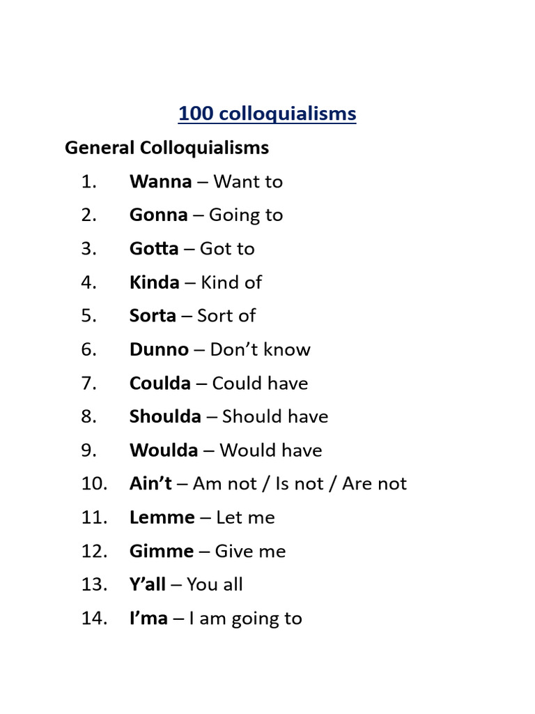 Common Colloquialisms and Slang | PDF