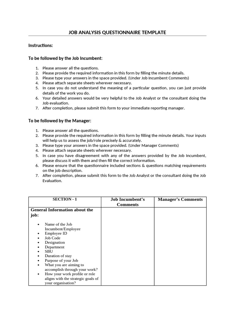 Job Analysis Questionnaire Template | PDF | Business