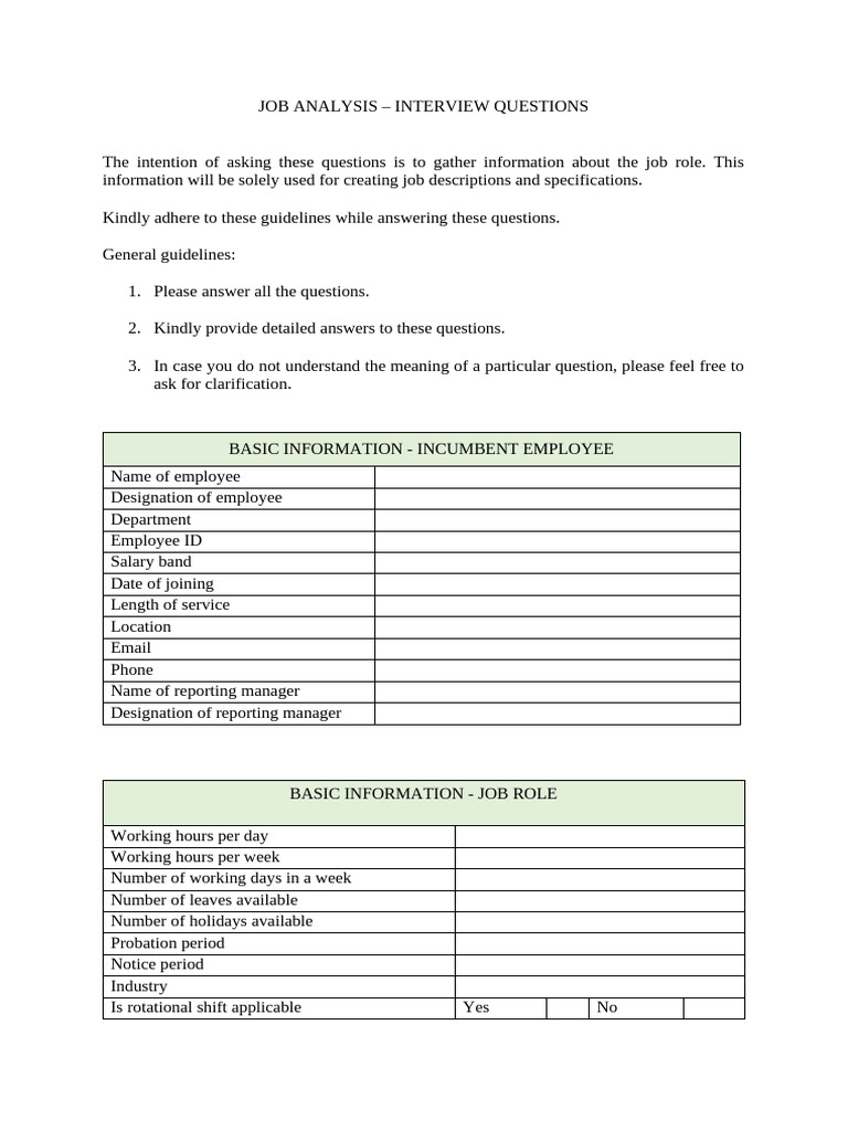 Job Analysis Questionnaire | PDF | Employment | Business