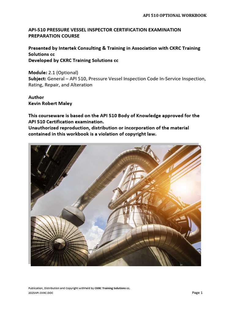 API 510 Pressure Vessel Inspector Workbook | PDF | Nondestructive ...
