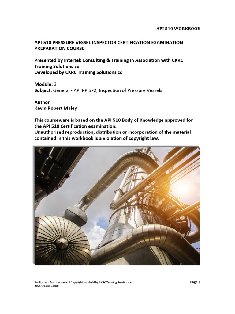 API 510 Pressure Vessel Exam Workbook | PDF | Corrosion | Wire