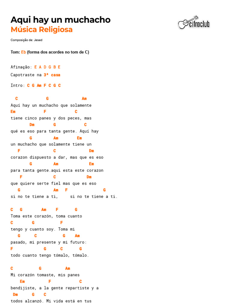 Cifra Club - Música Religiosa - Aqui Hay Un Muchacho | PDF