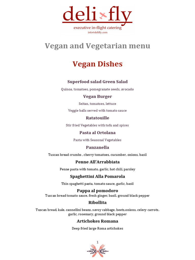 Vegan and Vegetarian Menu Options | PDF | Pasta | Pesto