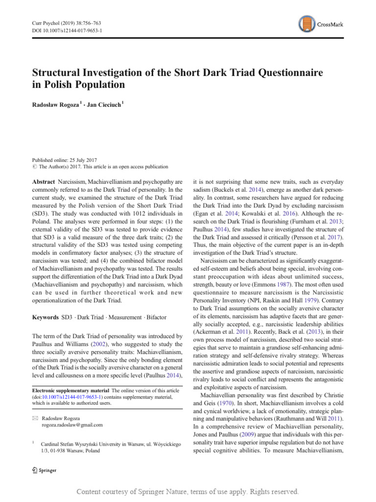 Structural Investigation of The Short Dark Triad Q | PDF | Dark Triad ...