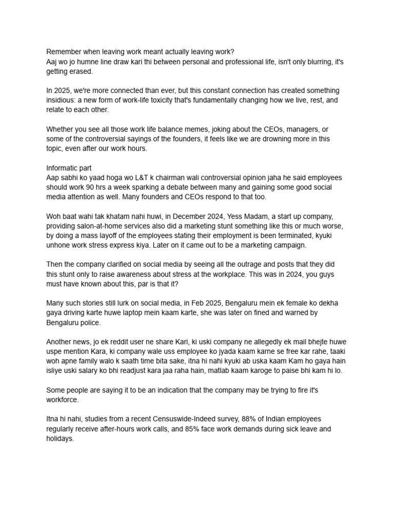 Work Life Balance Script YT | PDF