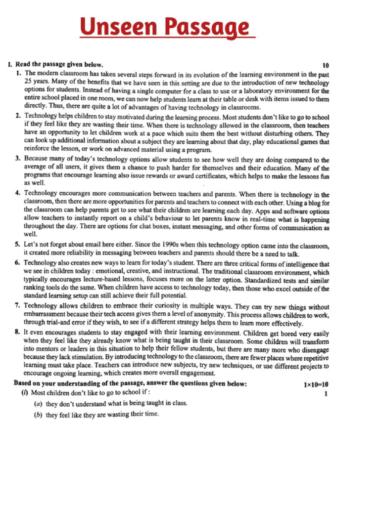 Unseen Passage | PDF