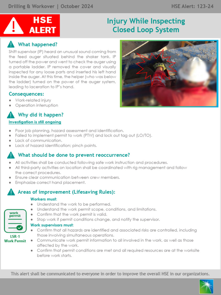 HSE Alert: Injury During Equipment Inspection | PDF