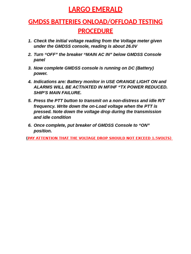 Gmdss Batt Onload & Offload Test | PDF