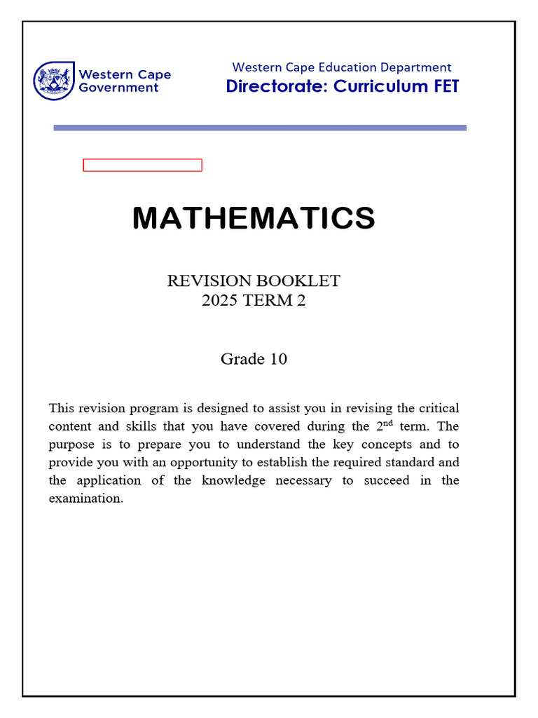 Grade 10 Math Revision Term 2 2025 | PDF | Trigonometry | Trigonometric ...