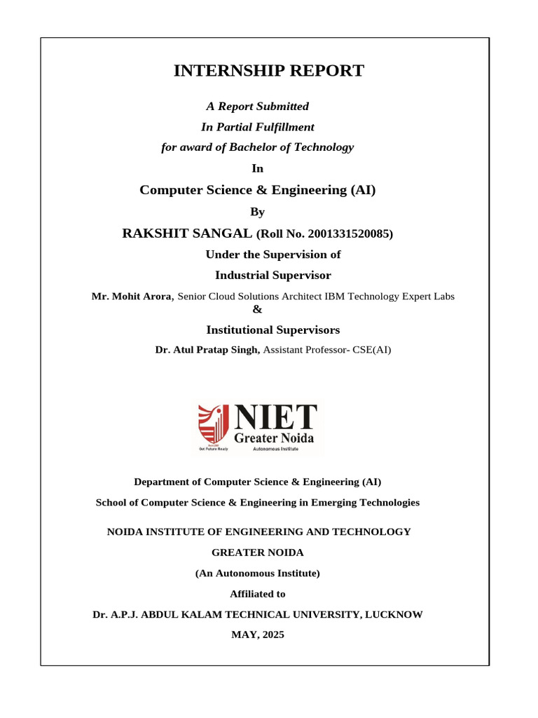 Sample Industrail Internship Report AI 8th Sem | PDF | Agile Software Development | Scrum ...