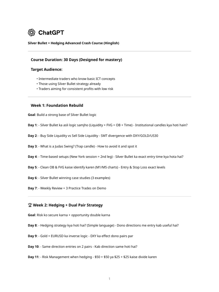 Silver Bullet Advanced Course | PDF | Hedge (Finance)