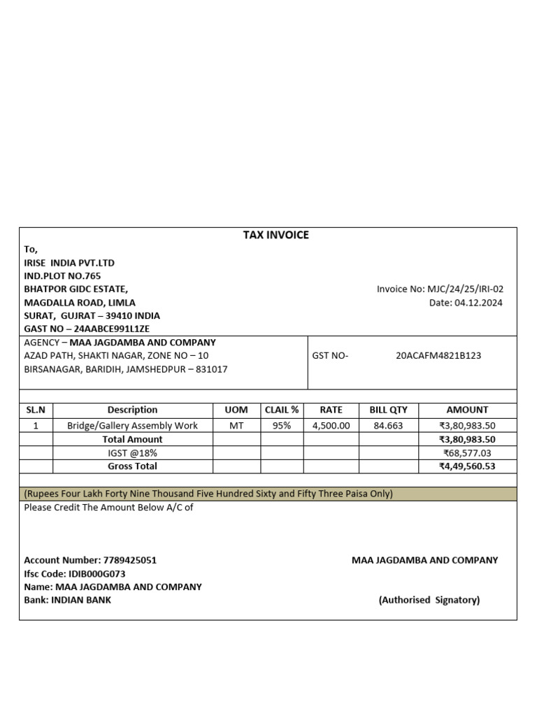 Tax Invoice for IRISE India Pvt Ltd | PDF