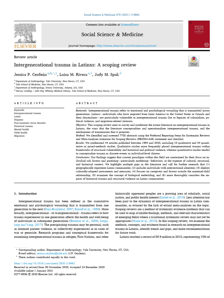 Intergenerational Trauma in Latinxs: Review | PDF | Psychological ...