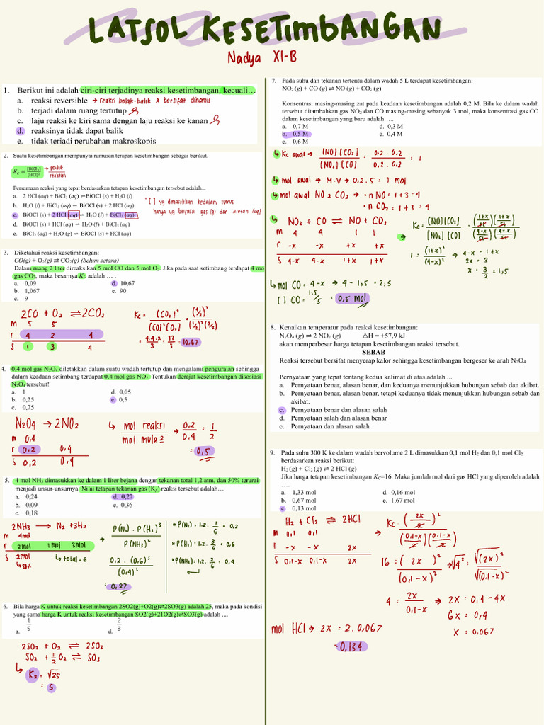 Latihan Soal Kesetimbangan Kimia Aksagarta | PDF