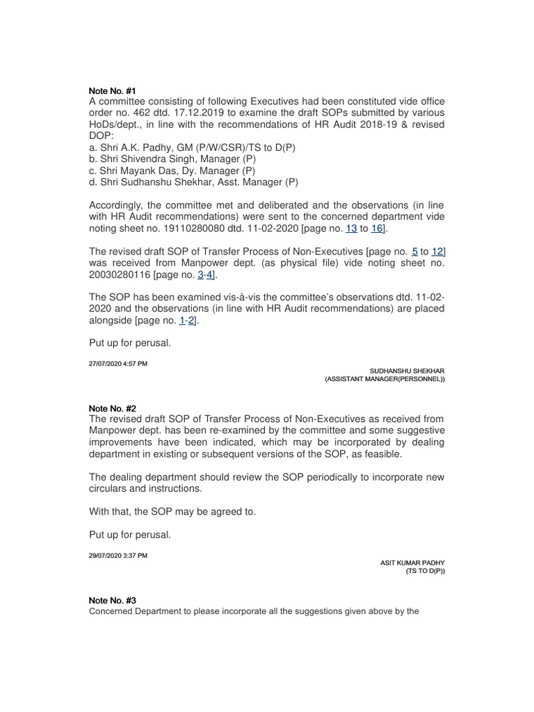 SOP For Non Exe Transfer - Compressed | PDF | Coal Mining