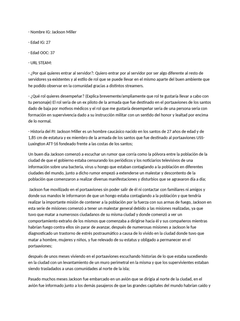 Historia de Rol de Jackson Miller | PDF