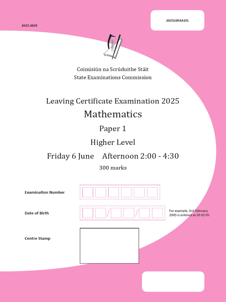 Leaving Cert 2025 Maths Paper 1 Higher Level 1 | PDF | Function ...