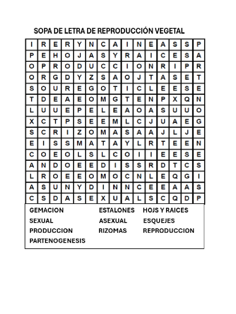 Sopa de Letra de Reproduccion en Planta | PDF