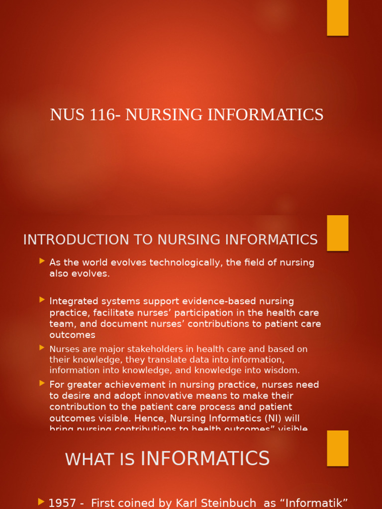 Introduction To Informatics Slides | PDF | Electronic Health Record | Health Informatics
