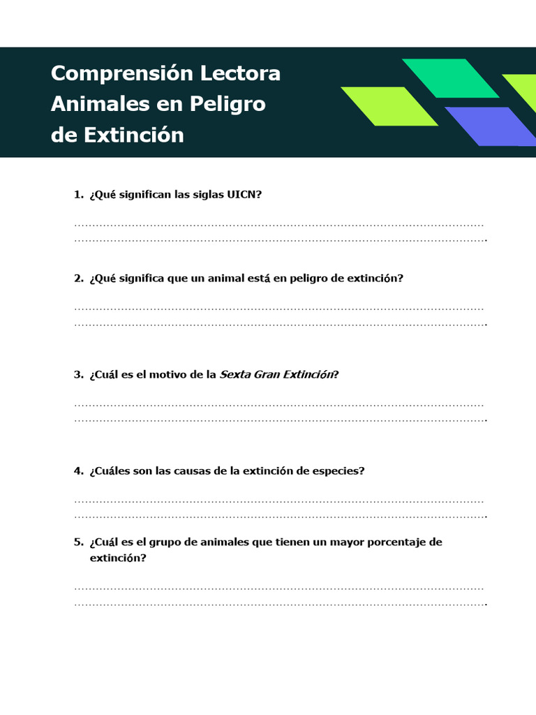 Comprensión Lectora - Animales en Peligro de Extinción Guay | PDF