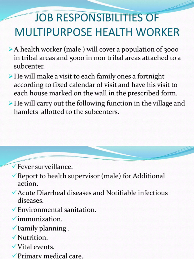 Job Responsibilities of Multi Purpose Health Worker | PDF