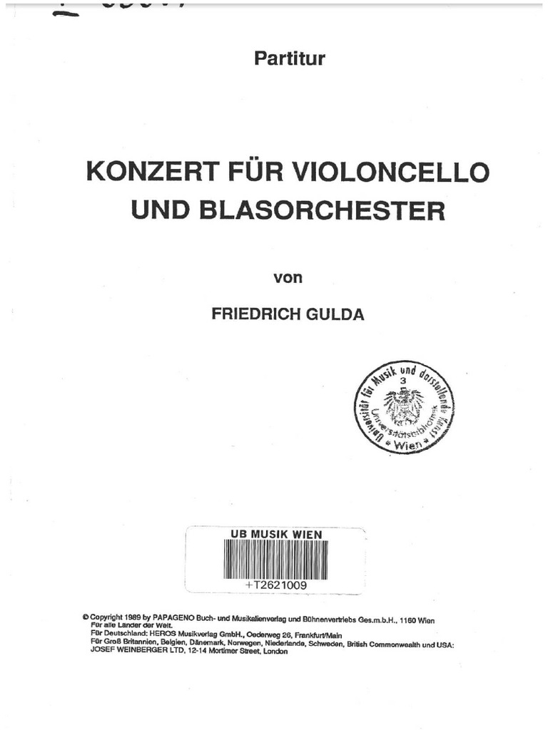 Gulda Cello Concerto Full Score | PDF