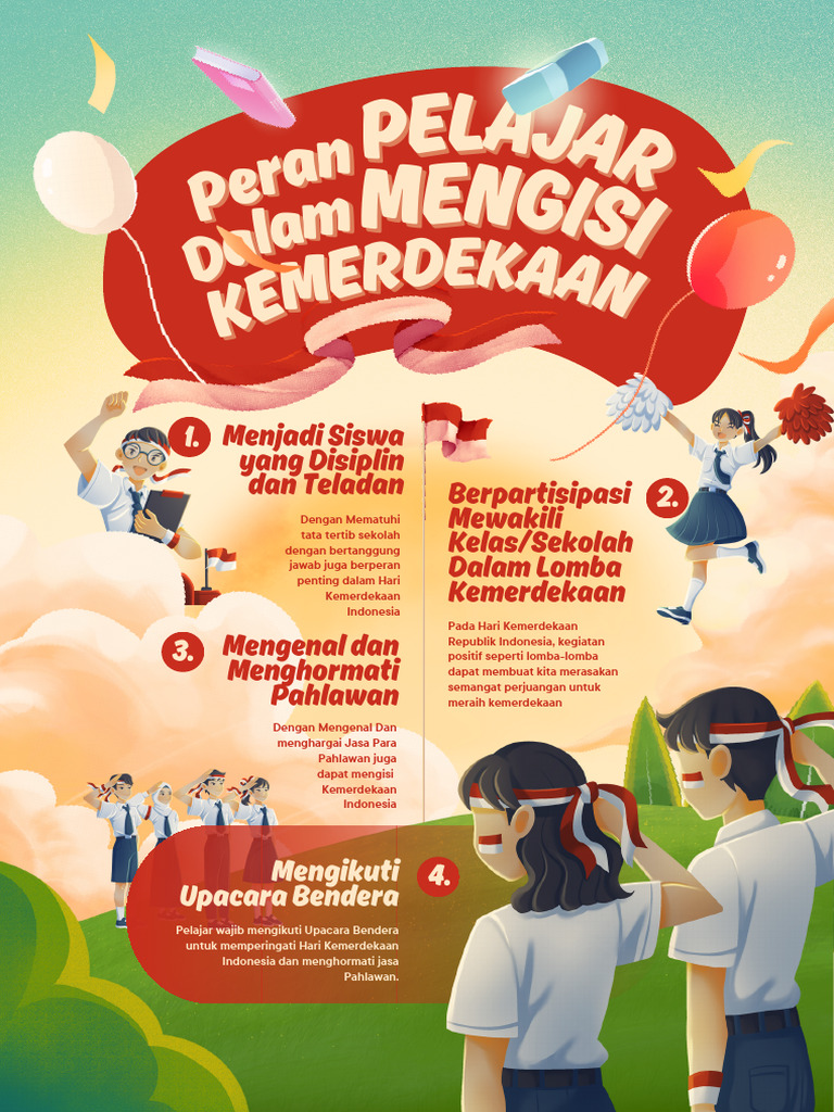 Poster Infografis Peran Pelajar Dalam Mengisi Kemerdekaan Indonesia Ilustratif Merah Dan Krem ...
