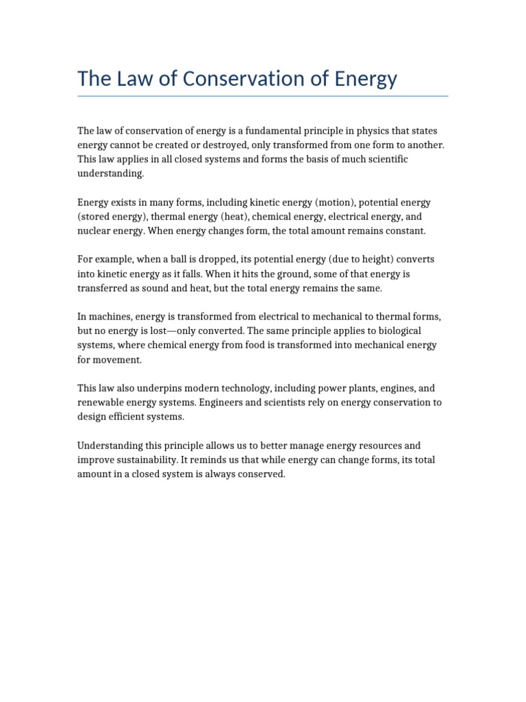 The Law of Conservation of Energy | PDF