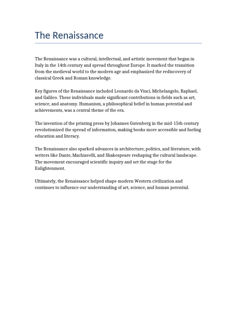 Overview of the Renaissance Movement | PDF