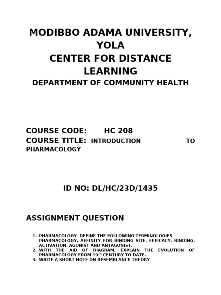 Introduction to Pharmacology Assignment | PDF