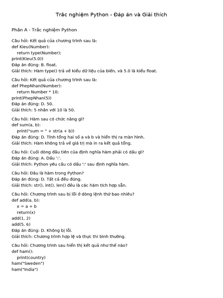 Trac Nghiem Python Giai Thich Unicode | PDF