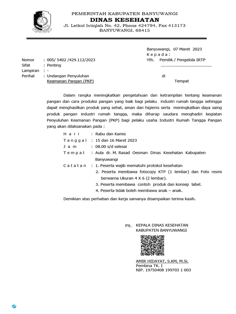 Surat Undangan PKP Pirt | PDF