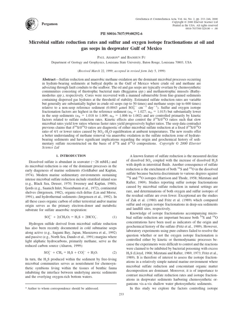 Microbial Sulfate Reduction Rates and Su | PDF | Sulfate | Sulfur